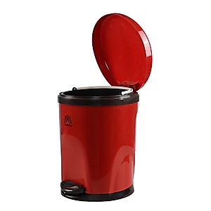 AnnkkyUS 2.6 Gallons Plastic Trash Can with Step Pedal, Plastic Round Garbage Bin, Red