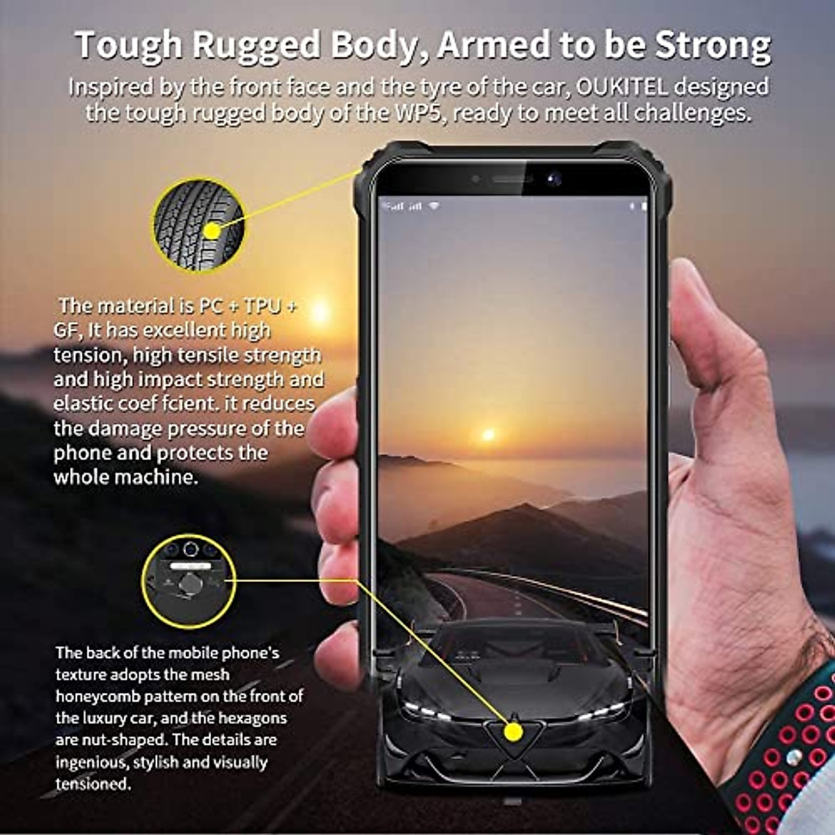 OUKITEL WP5 Rugged Cell Phones, 8000mAh Battery IP68 Waterproof Android 10 Rugged Smartphone, Triple Camera 4GB+32GB 5.5" HD+ Screen Face ID Fingerprint Dual Sim 4 LED Flashlight GSM 4G Black
