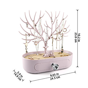 MORE&LESS Antlers Jewelry Display Stand with Drawer and Crystal Handle, Tree Tower Rack Hanging Organizer for Ring Earrings Necklace Bracelet