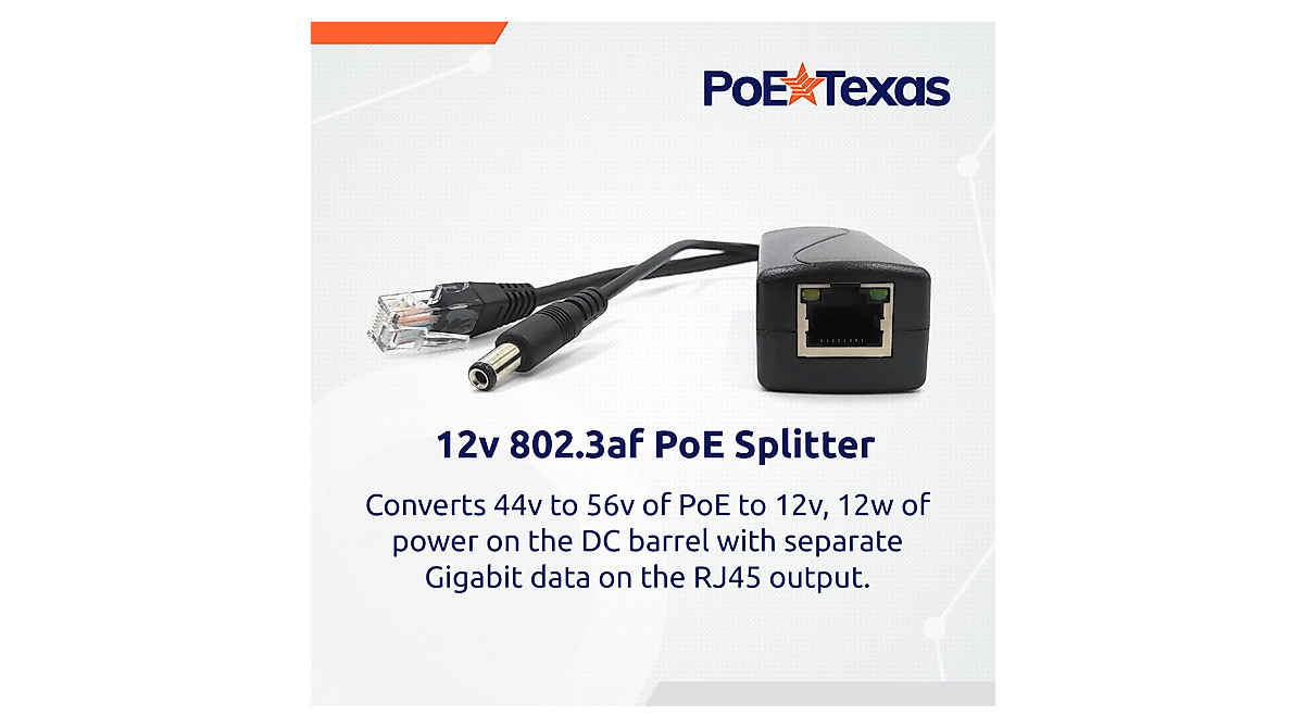 PoE Texas 12v Splitter for IP Cameras | Gigabit Power Solution