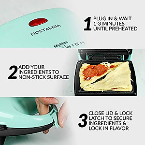 Nostalgia MyMini Personal Sandwich Maker, Nonstick Panini Press, Pizza Pockets, Quesadillas, Mint Green