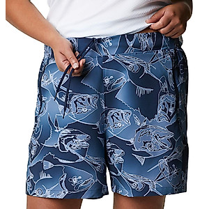 Columbia Women’s PFG Tidal II Shorts, Stain Resistant, Sun Protection, Collegiate Navy Fish Frenzy Print, X-Small