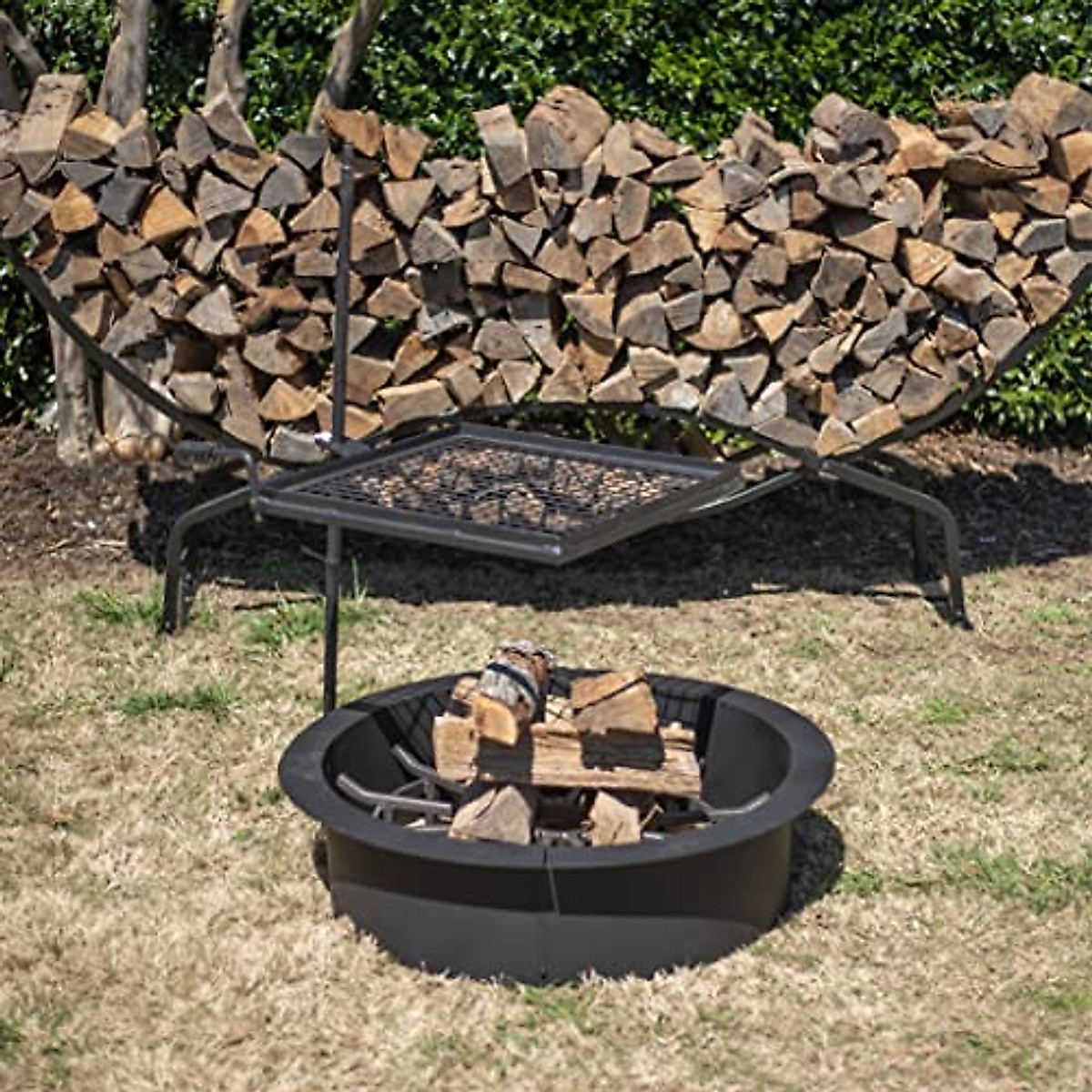 TITAN GREAT OUTDOORS Adjustable Swivel Grill, Steel Mesh Cooking Grate with Spike Pole, Open Fire BBQ Camping Gear