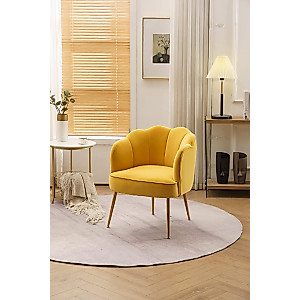 Yone jx je Modern Shell Chair Accent Chair, Velvet Armless Accent Chair, Barrel Chair Button-Tufted Decorative Sitting Chair, Corner Side Chair, Vanity Chair for Bedroom, Living Room (Yellow)