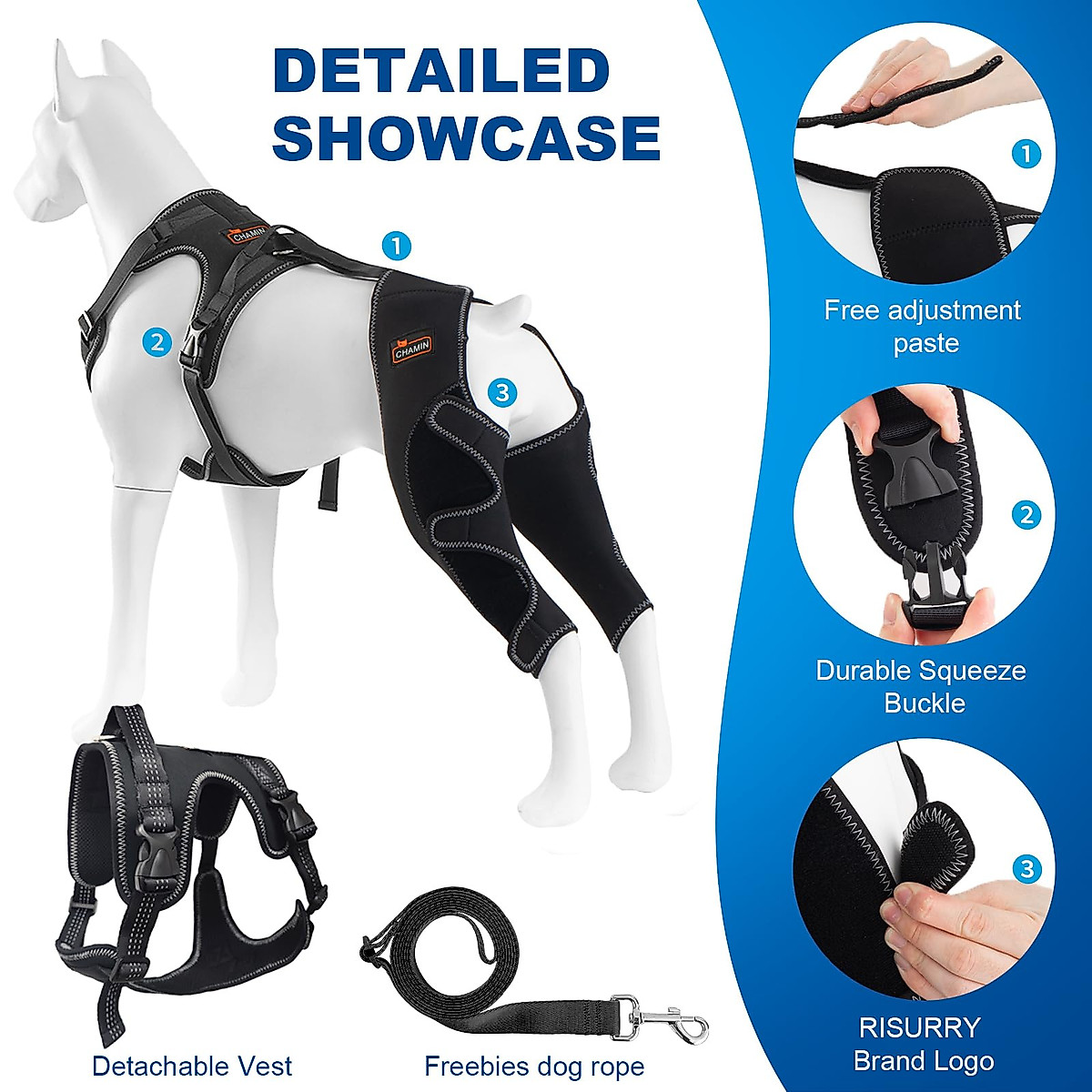 CHAMIN Dog Leg Braces for Hind Leg, Dog Acl Knee Brace Support for Cruciate Ligament Injury，Osteoarthritis, Luxating Patella, Muscle Sore,et(Extra Large)