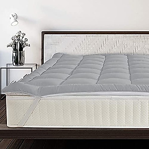 Pure Eco Mattress Topper Queen Size,Deep Pockets (8-22" Depth) Fits, 500TC Cotton Pad Cover, 1300 GSM Mattress Pads, Extra Thick Cooling Queen Size Bed Mattress Topper 60"x80" Inches Silver