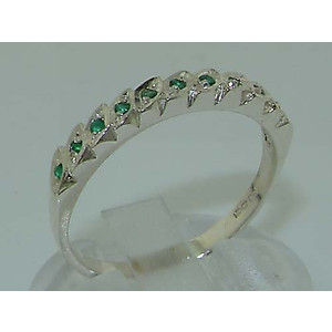 925 Sterling Silver Real Genuine Emerald Womens Eternity Ring - Size 4