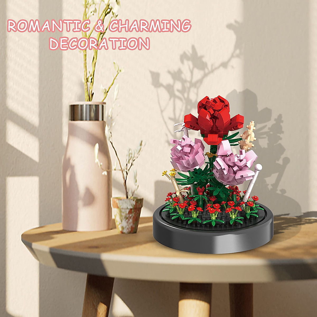 Flower Bouquet Building Kit, 524 Pcs Mini Bricks Building Blocks Sets, Forever Rose Decorated Flower with Dust Cover, Valentine's Day Gifts for Her Mom Women Girlfriends Valentines Day Gifts for Him