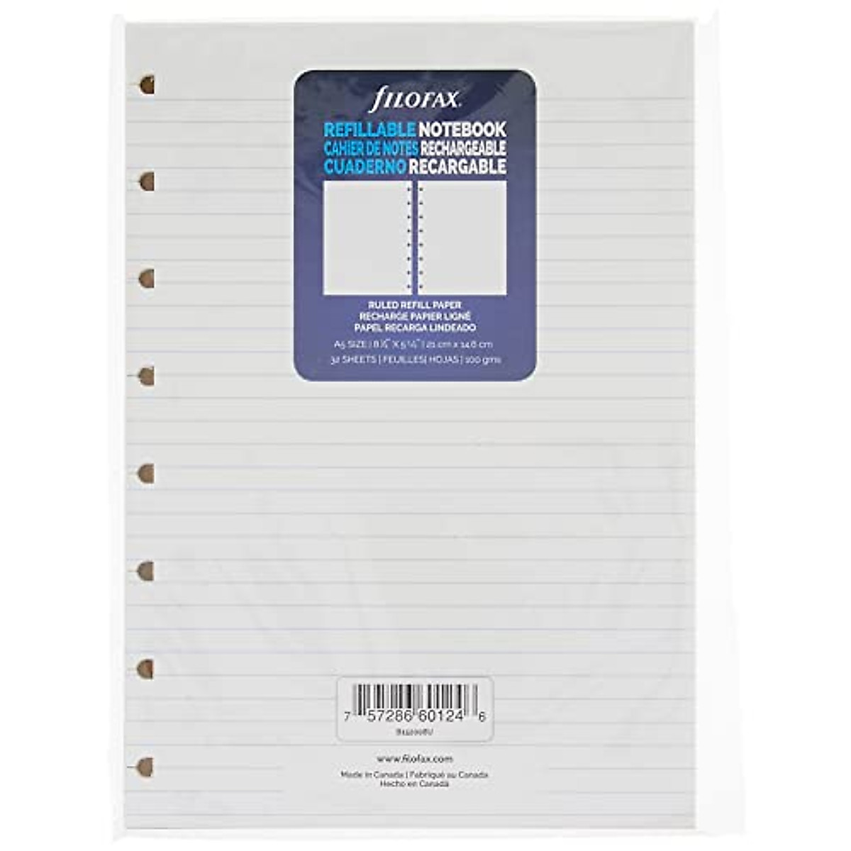 Filofax Notebooks A5 Ruled Journal Refill, Movable, 8 1/4 x 5 13/16 inches, 32 Cream Sheets Fits Filofax Refillable A5 (B152008U)