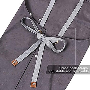 Chef Apron,Cross Back Apron for Men Women with Adjustable Straps and Large Pockets,Canvas,M-XXL (Grey)