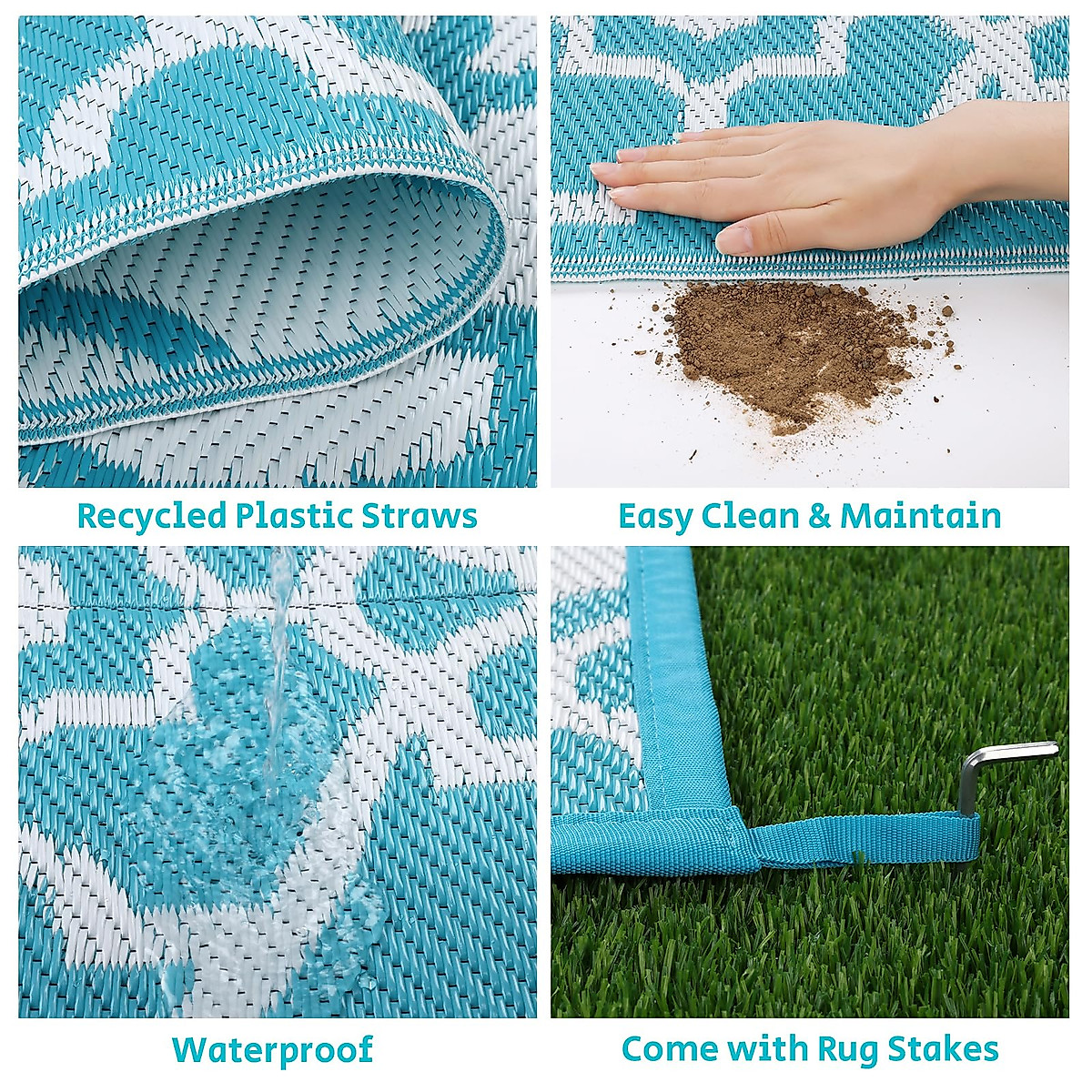 HEBE Outdoor Rug 5'x8' for Patios Waterproof Clearance Reversible Patio Mat Plastic Straw Rug RV Camping Mat Outside Area Rug Carpet for Camping RV,Porch,Deck,Balcony,Camper,Backyard