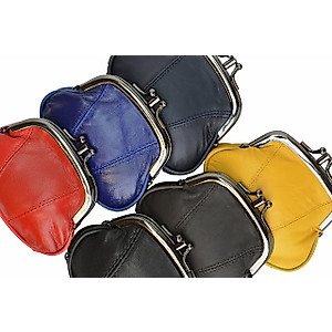 Genuine Leather Small Change Purse with Clasp Closure (Yellow)