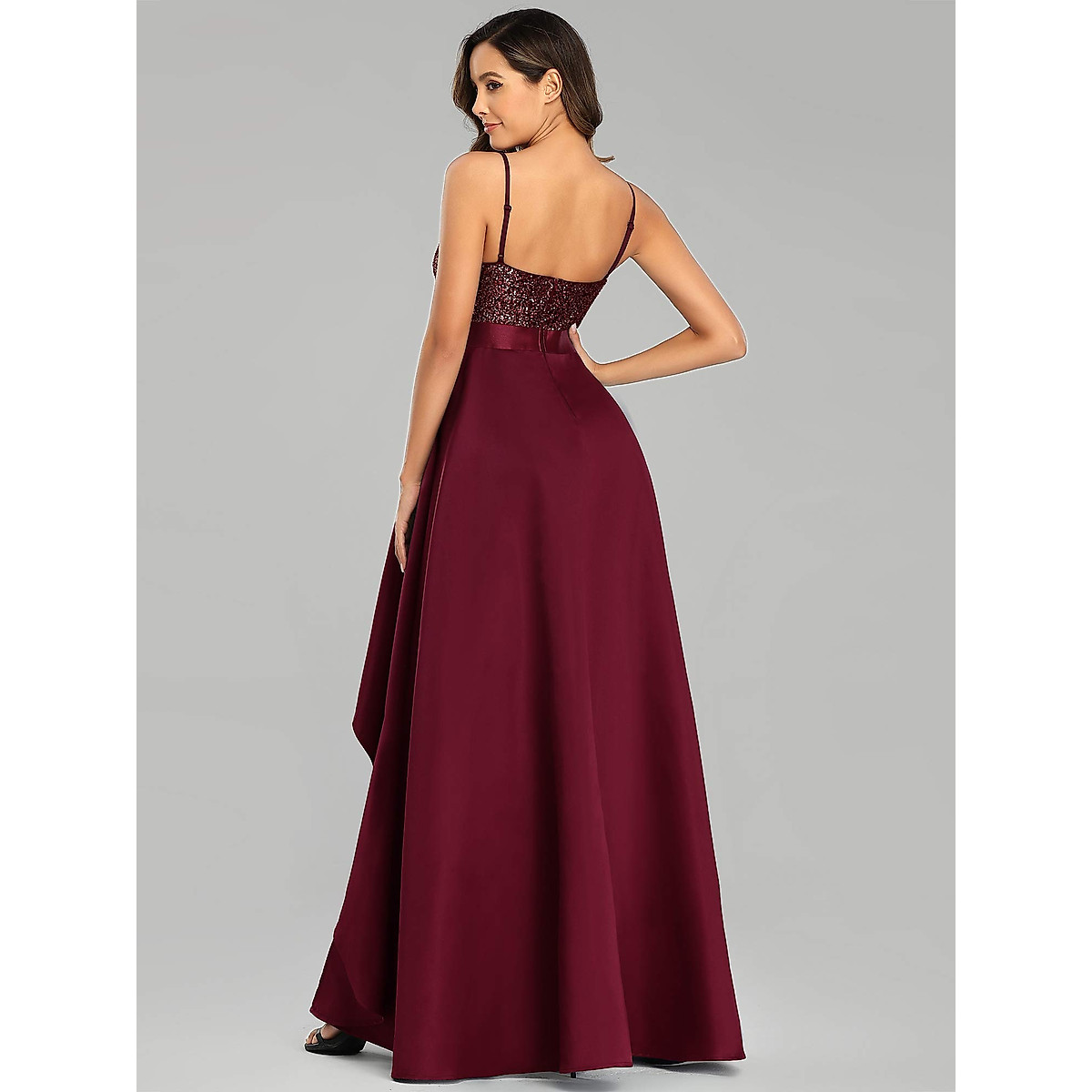 Ever-Pretty Women's V Neck A-line High-Low Party Dress Long Evening Dress Burgundy US4