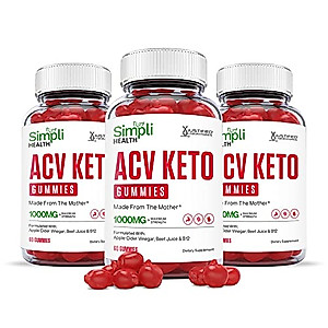 (3 Pack) Simpli Health ACV Keto Gummies 1000MG with Pomegranate Juice Beet Root B12 180 Gummys