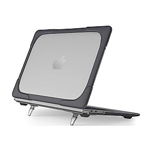 ProCase for MacBook Air 13 Inch Case 2020 2019 2018 Release A2337 M1 A2179 A1932, Heavy Duty Slim Hard Shell Protective Cover with Fold Kickstand for MacBook Air 13 Retina with Touch ID -Black