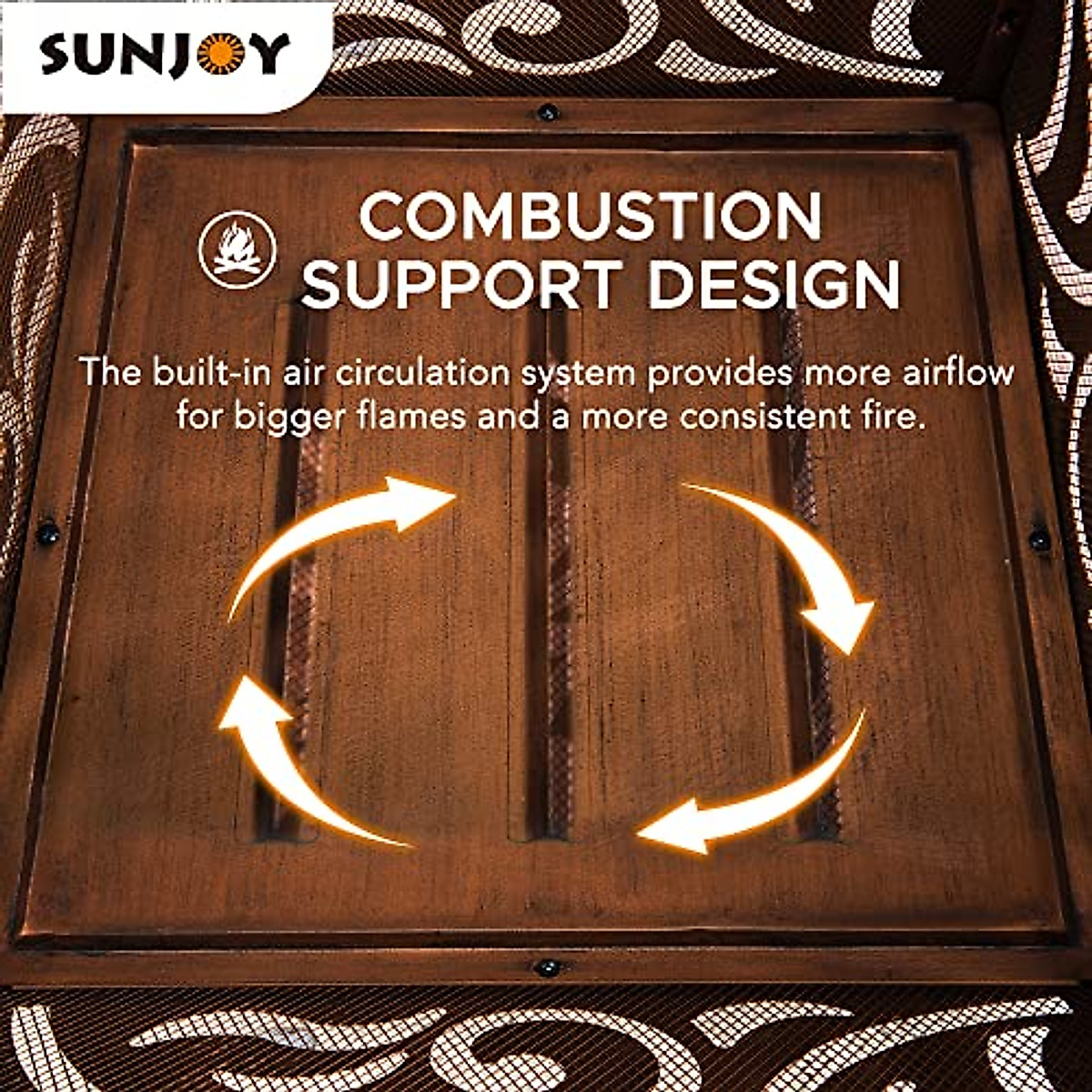 Sunjoy 26 in. Fire Pit for Outside, Patio Square Wood Burning Extra Deep Firepits with Spark Screen and Poker, Copper