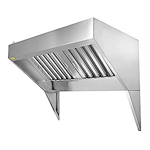 VEVOR Commercial Exhaust Hood, 4FT Food Truck Hood Exhaust, 201 Stainless Steel Concession Trailer Hood with 2 Detachable U-shaped Grid Oil Filter Mesh, Rust Resistant Vent Hood for Kitchen Restaurant