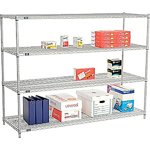 Nexel 18" x 60" x 63", 4 Tier, NSF Listed Adjustable Wire Shelving, Unit Commercial Storage Rack, Silver Epoxy, Leveling feet