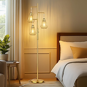 QiMH Industrial Floor Lamp for Living Room,LED Farmhouse Standing Lamp with 3 Birdcage Hanging Shade, Dimmable Tall Lamp Rustic Home Decor for Bedroom Office, Black (Bulbs Included)