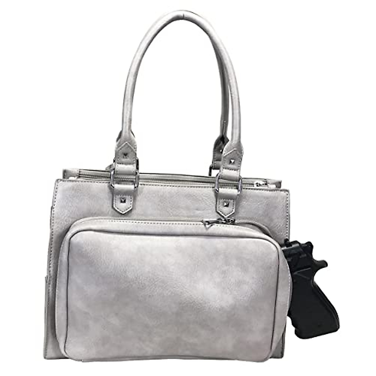 Zzfab Medium Studded Gun Purse Leatherette Locking Concealed Carry Bag Light Grey