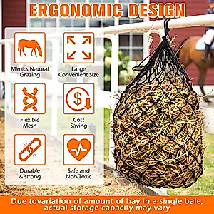 Tudomro 4 Pcs Hay Net Slow Feed Hay Bag 35 Inch Hanging Hay Feeder for Horses Small 2 x 2 Inch Holes Feeding Net Hanging Travel Feeder for Trailer and Stall, Simulates Grazing, Reduce Waste