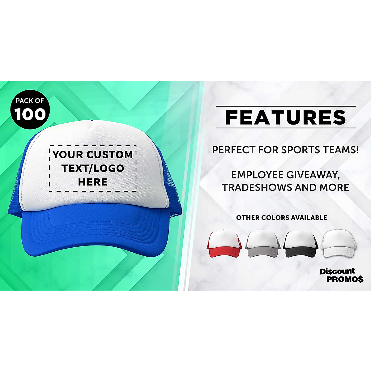 100 Fly Ball Structured Mesh Caps Set - Customizable Text, Logo - Casual, Sporty, Adjustable, Breathable, Comfortable - Blue