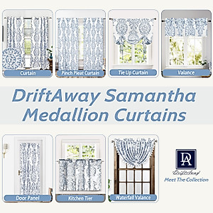 DriftAway Damask Curtains Valances for Windows 2 Pack Farmhouse Style Floral Medallion Patterned Samantha Valance for Living Room Bedroom 52 Inch by 18 Inch Plus 2 Inch Header Dusty Blue