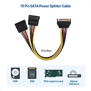 Cable Matters 3-Pack 15 Pin SATA Power Splitter Cable 8 Inches, SATA Power Y-Splitter Cable, SATA Splitter
