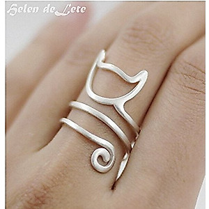 Helen de Lete Innovative Lovely Cat Kitty Sterling Silver Ring (Large Size) 4G Sterling Silver, Updated Version