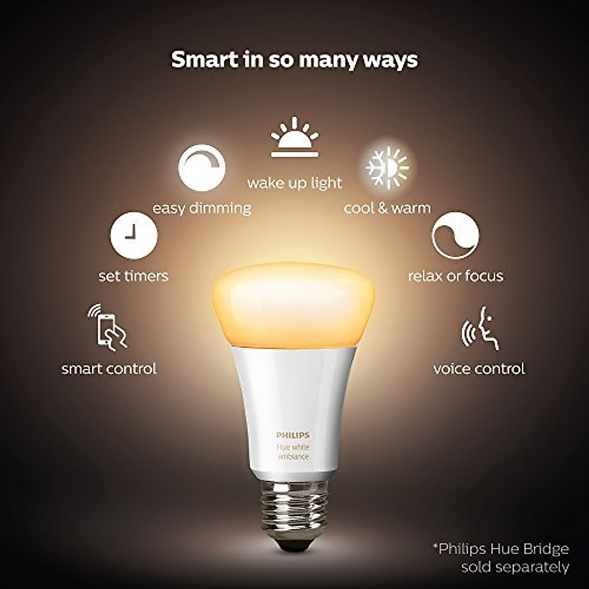 Philips Hue White Ambiance 2-Pack A19 60W Equivalent Dimmable LED Smart Light Bulbs, 2 Smart Bulbs, Works with Alexa, Apple Homekit, and Google Assistant, (California Residents)