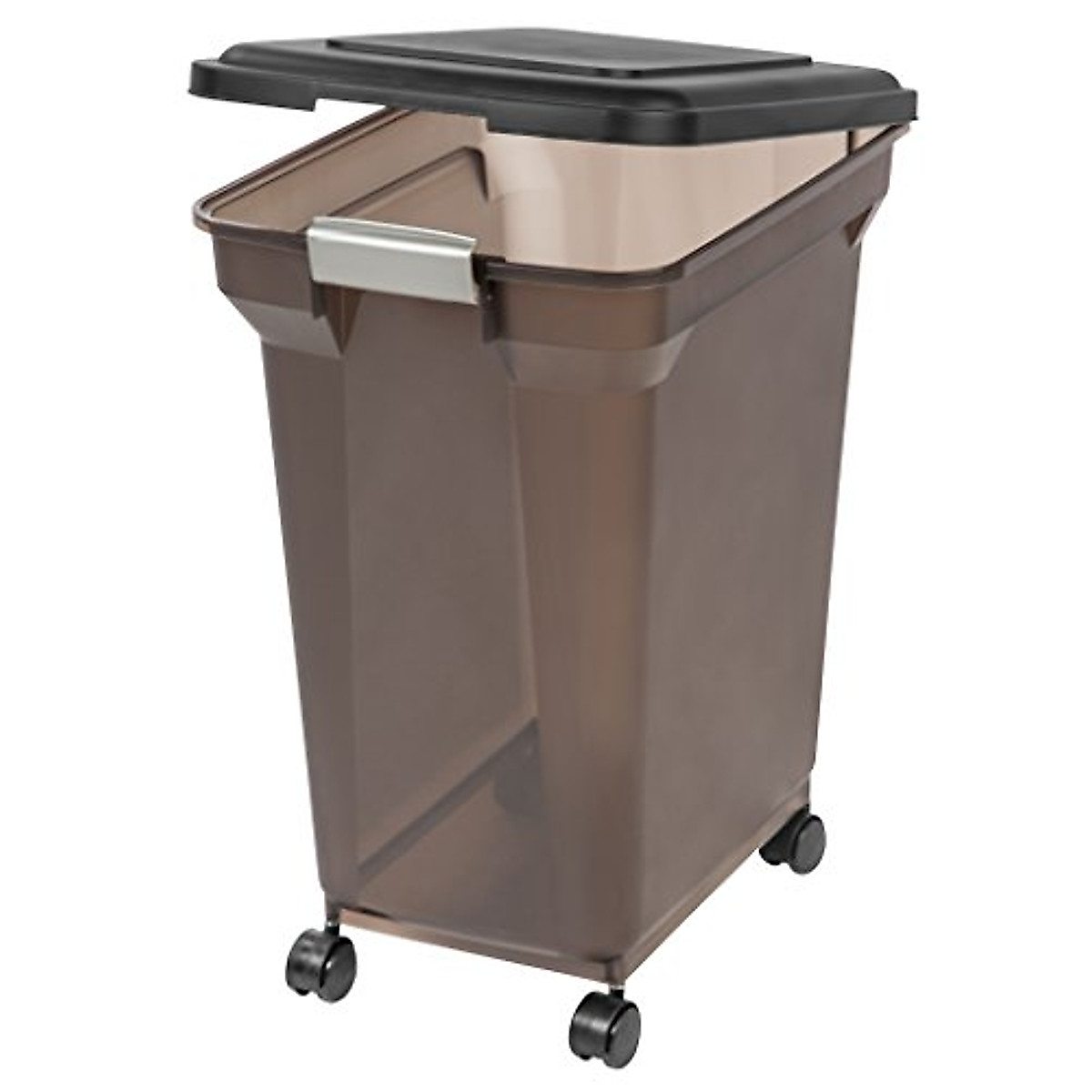 IRIS USA 42 Lbs / 55 Qt WeatherPro Airtight Pet Food Storage Container with Attachable Casters, For Dog Cat Bird and Other Pet Food Storage Bin, Keep Pests Out, Easy Mobility, BPA Free, Smoke
