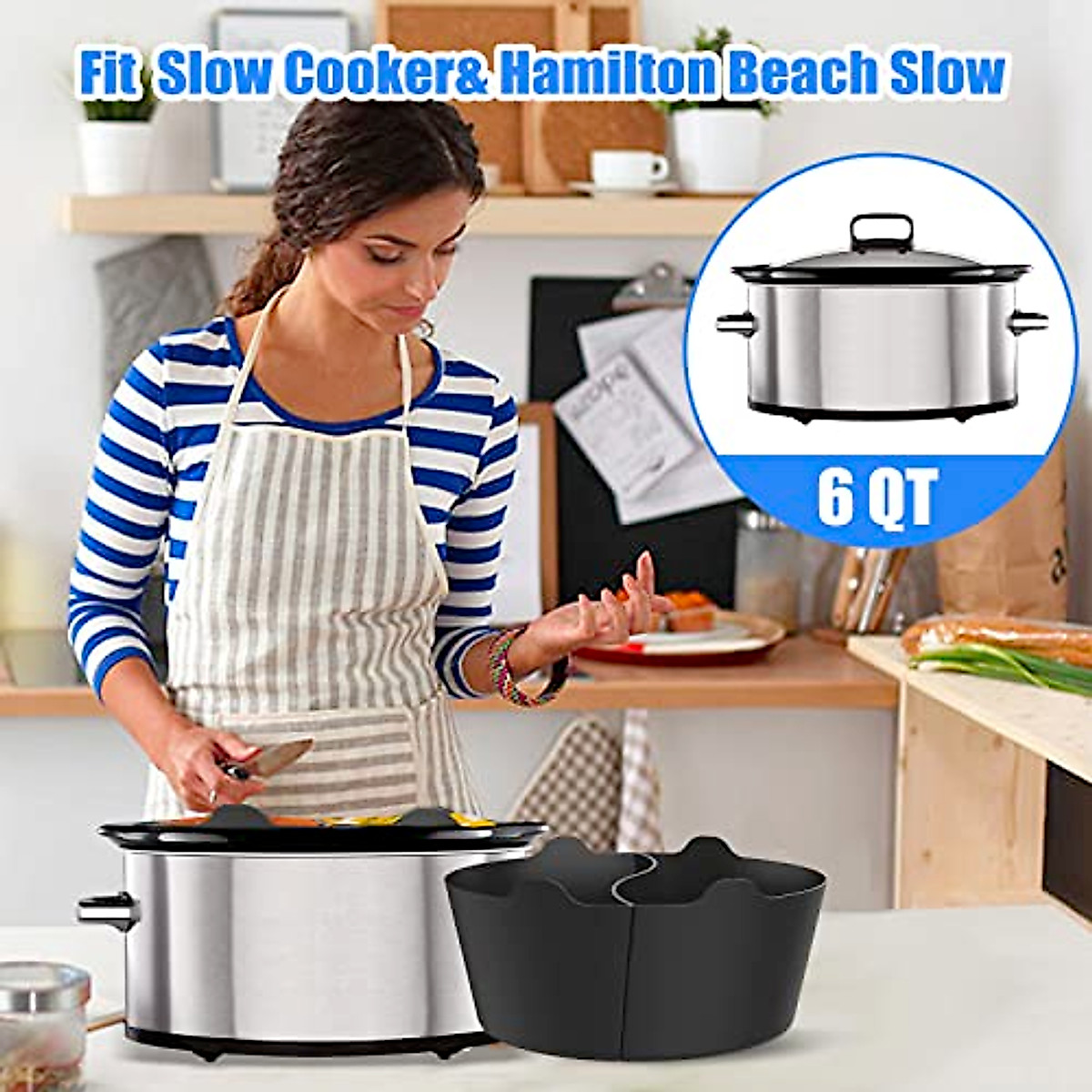 Esycooying Silicone Slow Cooker Divider Liners, Reusable/Easy Clean/BPA Free/Leakproof/Silicone Slow Cooker Divider, Dishwasher Safe Divider Liner for Most 6 Quart Slow Cooker