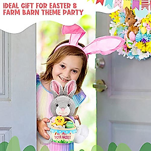 6 Pieces My First Plush Egg Basket 14 Inch Plush Easter Bunny Rabbit Stuffed Animal with Plush Easter Chick Eggs for Easter Theme Party Favor, Easter Eggs Hunt, Basket Stuffers Fillers Gifts