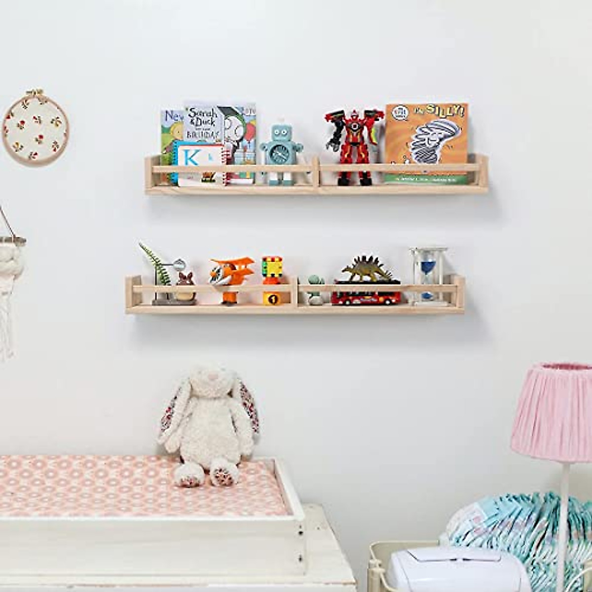 Austin yan Bookshelves Wall Mounted, 32inch Wood Floating, Bookshelf for Kids, Hanging Shelf for Baby Nursery Room Decor Set of 2 Pine, Wooded