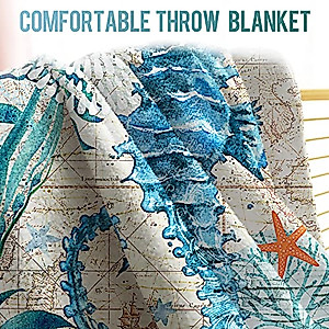 Levens Seahorse Throw Blanket Soft Ocean Animal Print Blanket for Couch Bed Chair Office Sofa 50"x60"