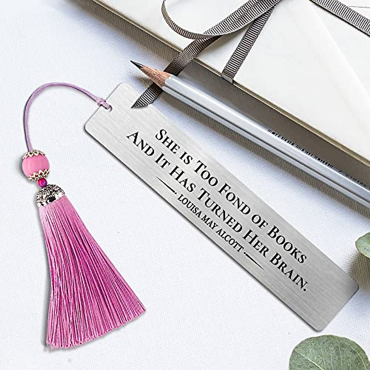 Hafhue She is Too Fond of Books and It Has Turned Her Brain Metal Bookmark Book Lover Gifts for Woman Man BFF Girlfriend Graduation Anniversary Gifts Back to School Gifts