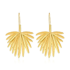 Palm Leaf Earrings for Women, Cute Coconut Tree Leaf Earrings for Womens, Tropical Palm Tree Leaf Dangle Earrings Hypoallergenic, Gold Leaf Statement Drop Earrings, Zinc, No Gemstone