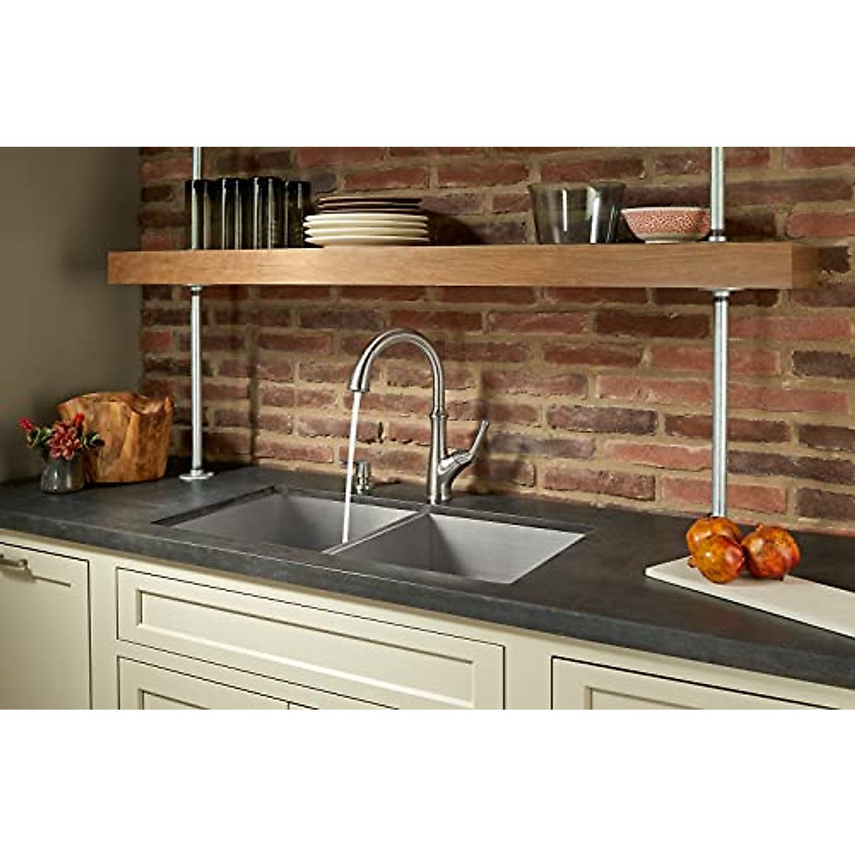 Pfister Tamera Kitchen Faucet with Pull Down Sprayer and Soap Dispenser, Single Handle, High Arc, Stainless Steel Finish, F5297TAS