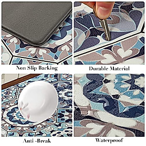 Jabogrii Anti Fatigue Kitchen Mat Set of 2 Blue Cushioned Kitchen Rugs Comfort Floor Mat PVC Waterproof Non Slip Kitchen Carpet Rug Runner for Sink Laundry 17"x48"+17"x28"