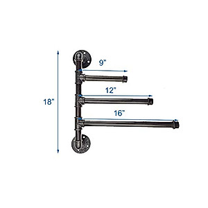 Kinmade Wall-Mounted Industrial 3-Arm Towel Bar Rack Heavy Duty Rustic Iron Pipe Towel Bar Rack Hardware for Kitchen Bathroom(Gray)