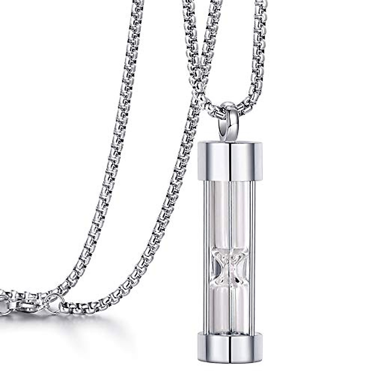 YOUFENG Urn Necklace for Ashes Timeless Hourglass Memorial Pendant Keepsake Cremation Jewelry for Human Pet Ashes Silver