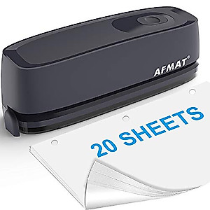 3 Hole Puncher for Paper, AFMAT Electric Hole Punch 3 Ring, 20-Sheet Paper Punch, AC or Battery Operated 3 Hole Puncher, Effortless Punching, Long Lasting Paper Punch for Office School Studio, Gray