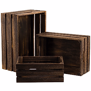 ZOOFOX Set of 3 Nesting Wooden Crates, Rustic Wood Basket with Handles, Decorative Farmhouse Wooden Storage Container Boxes for Party, Office, Bedroom, Kitchen and Closet