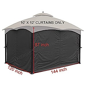 APEX GARDEN Four-Side Privacy Curtain Set for 10-Ft x 12-Ft Gazebo (Grey)