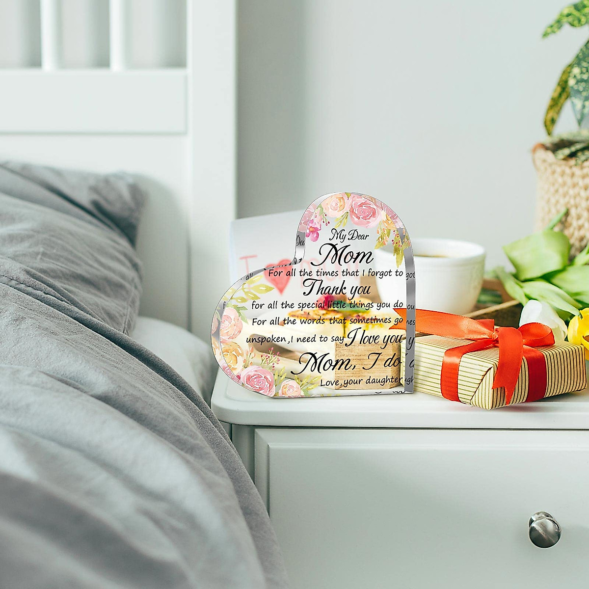 Jetec Mothers Day Gifts for Mom Acrylic Mom Gift Birthday Gift Sign Plaque Presents from Daughter Son Grateful Christmas Valentines Birthday Gifts,5.91 x 5.91 x 0.55 Inches(Flower)