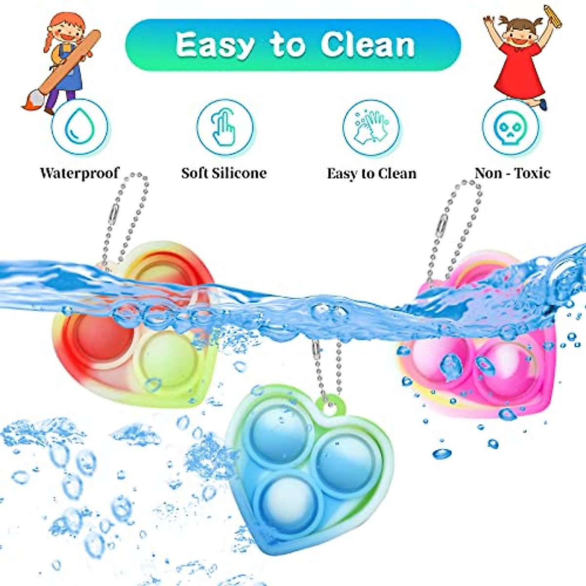 ONKULL® Pop Fidget Toys Its Party Favors Toys, 30 Pcs Pop Keychain for Kids Sensory Toys Fidget Pack Push Pop Bulk Toys Party Fidget Pop Keychain Toys Classroom Birthday Gift for Girls Boys