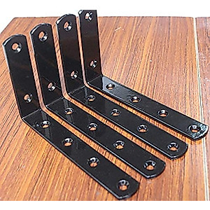 MHMYDZ 4 Pcs Black Steel Heavy Duty"L" Corner Brace Joint Angle Bracket Shelf Bracket Wall Hanging with Screws 125mmX75mm/5 InchX3 Inch Decorative Corner Brackets Joint Angle Bracket