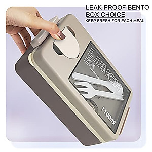 Bento Box For Adults, 3 Compartment Bento Box Lunch Box Leak Proof, Bento Box With Sauce Container, 1100ml Modern Bento Box With Utensils, BPA-Free/Microwave/Dishwasher Safe Bento Box