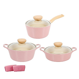 Kitchen Essential 6-Piece Retro Pot Set with Lid, Healthy Cooking Nonstick Ceramic Coating Casserole, Made in Korea