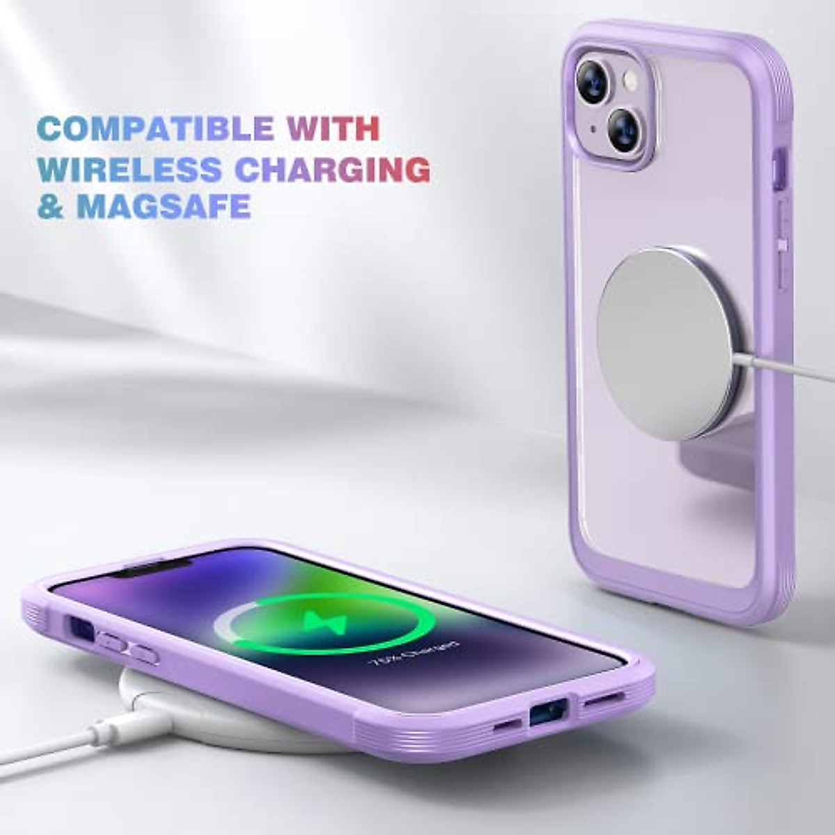 Diaclara Designed for iPhone 14 Plus Case, Full Body Rugged Case with Built-in Touch Sensitive Anti-Scratch Screen Protector, with Camera Lens Protector for iPhone 14 Plus 6.7" (Peri Purple)